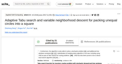 adaptive tabu search and variable neighborhood descent for packing unequal circles into a square