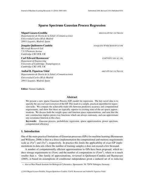 pdf sparse spectrum gaussian process regression