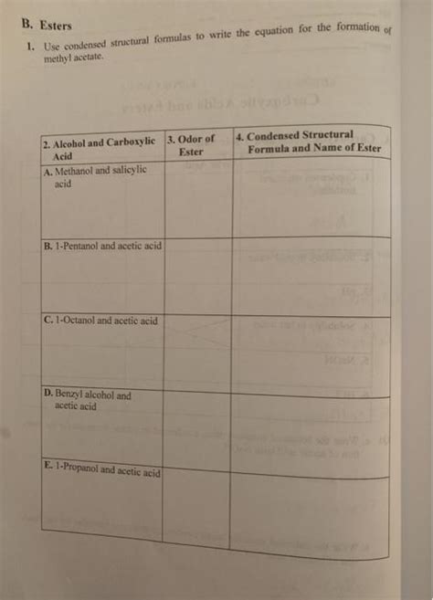 Solved B Esters 1 Use Condensed Structural Formulas To Chegg
