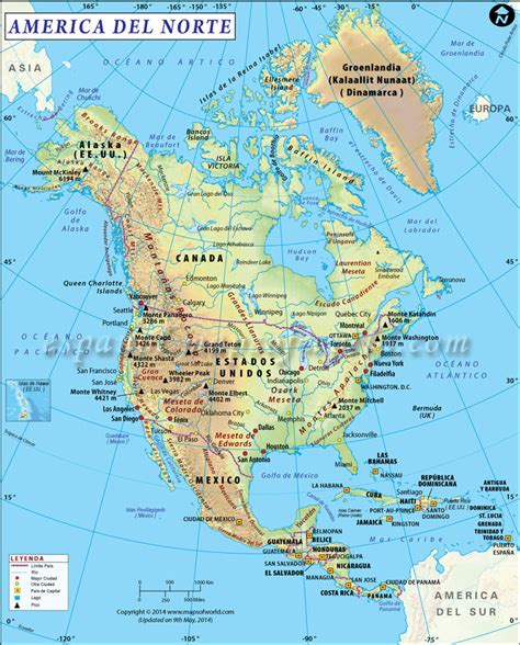 Mapa de America del Norte Mapa Físico Geográfico Político