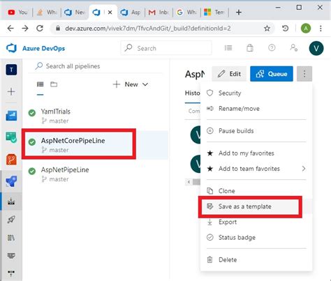 what does save as template mean in azure devops pipelines stack overflow