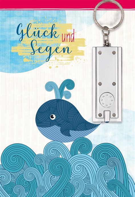 Glückwunschkarte zur Kommunion mit silberner Taschenlampe Glück und Segen