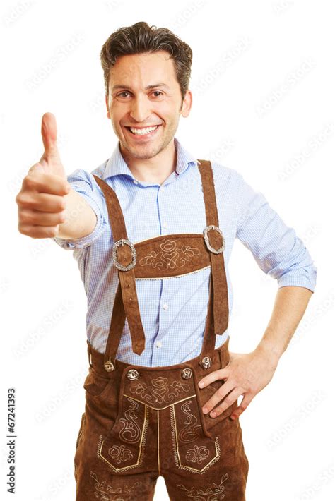 Bayrischer Mann hält Daumen hoch Stock Photo Adobe Stock