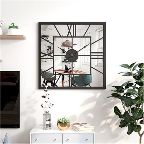 Amazon VUCICA Industrial Large Square Wall Clock With Mirror Metal