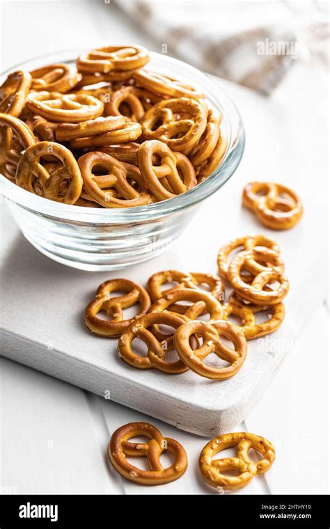 Mini Pretzels Crusty Salted Snack In A Bowl Stock Photo Alamy