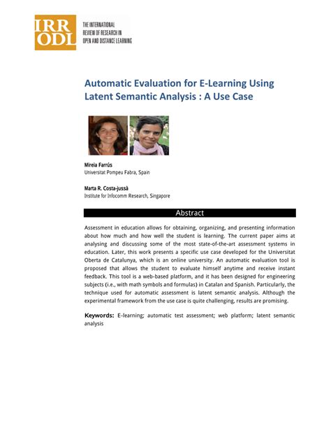 pdf automatic evaluation for e learning using latent semantic analysis a use case