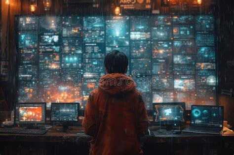 Dive Into The Digital Realm With A Gamer Surrounded By Screens And