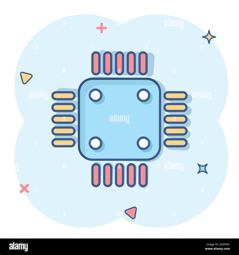 Computer Cpu Icon In Comic Style Circuit Board Cartoon Vector