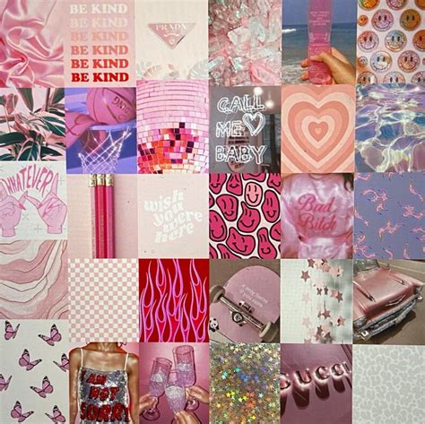 Wall Collage Kit Pink Grey White Baddie Aesthetic Wall Art Etsy