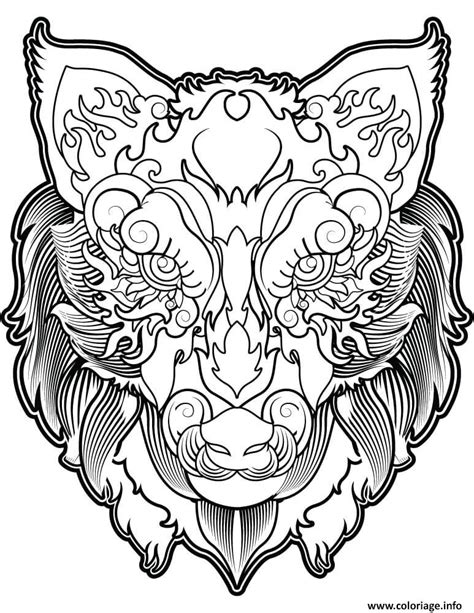 Coloriage Tete De Loup Mandala JeColorie