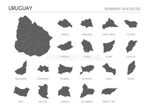 Uruguay Region Silhouettes Set And Blank Map Of The Country Isolated On