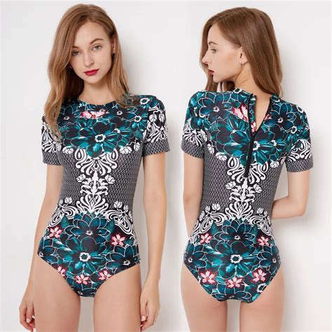 Aliexpress Buy Print One Piece Bathing Suit Half Sleeve