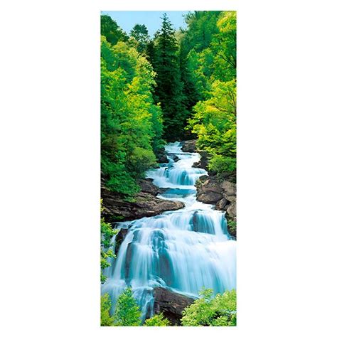 Vinilo para puerta cascada entre árboles TeleAdhesivo
