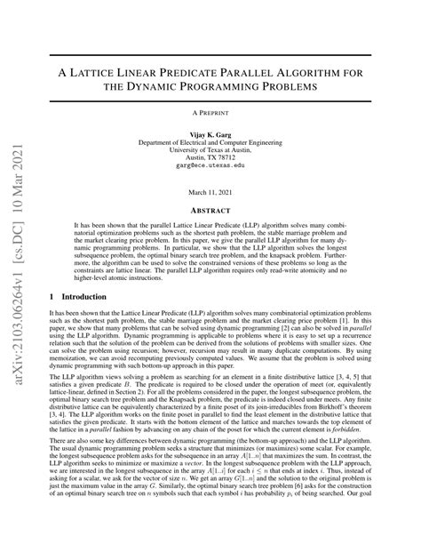 pdf a lattice linear predicate parallel algorithm for the dynamic programming problems