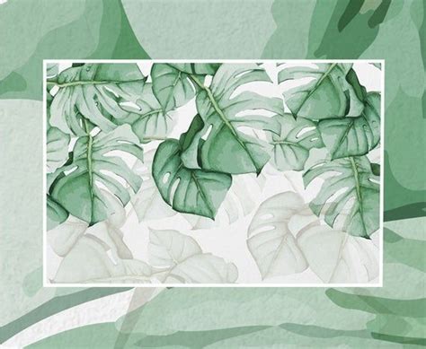 Tropische grüne Blätter Tapete Wandbild Aquarell frisch grün Blätter