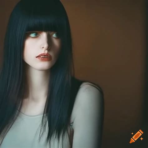 Portrait Of A Pale Woman With Bright Green Eyes