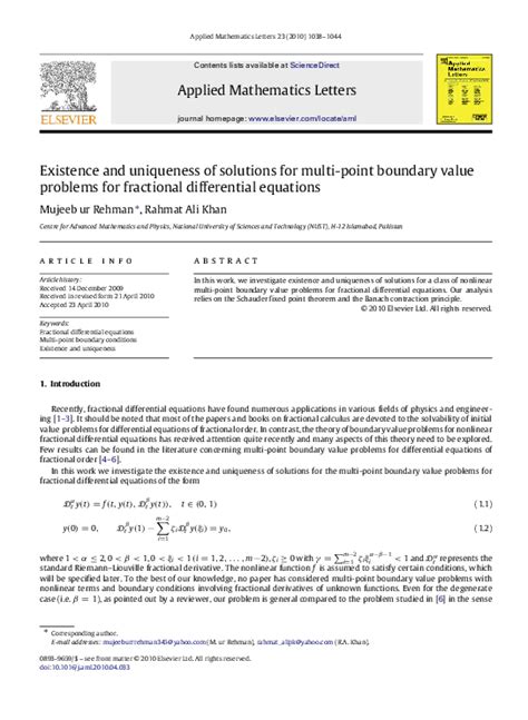 pdf existence and uniqueness of solutions for multi point boundary value problems for