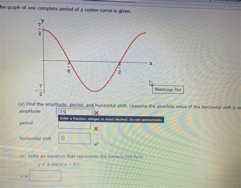 solved he graph of one complete period of a cosine curve is