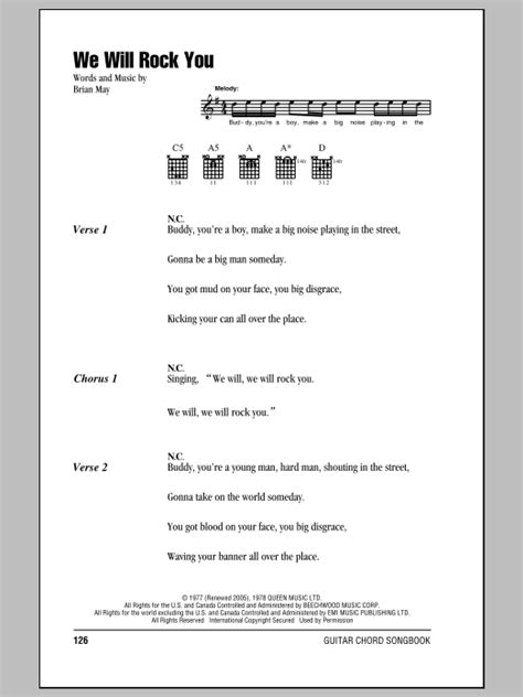 We Will Rock You Sheet Music By Queen Lyrics Chords 86187