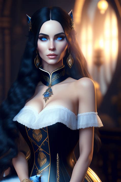 Lexica Woman With Long Black Hair Blue Dress Corset Fantasy Style