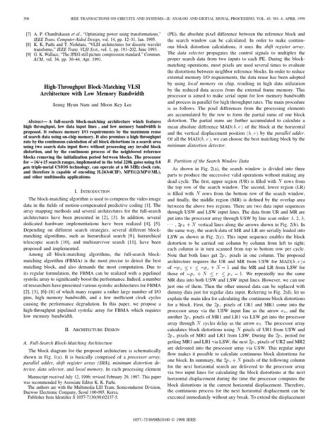 high throughput block matching vlsi architecture with low memory bandwidth pdf data