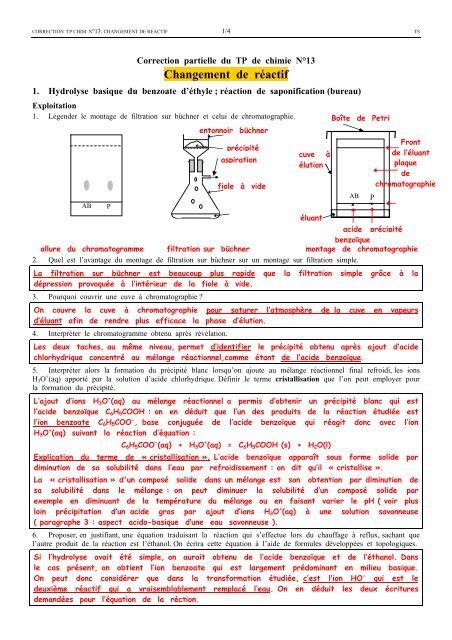 Correction Du TP De Chimie N 13