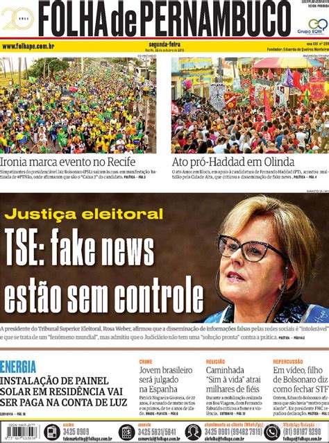 Capa Folha De Pernambuco Edi O Segunda De Outubro De