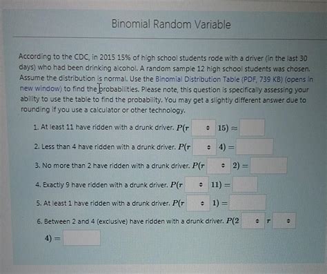 solved binomial random variable according to the cdc in