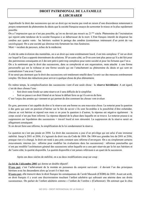 Droit Patrimonial Famille DROIT PATRIMONIAL DE LA FAMILLE R