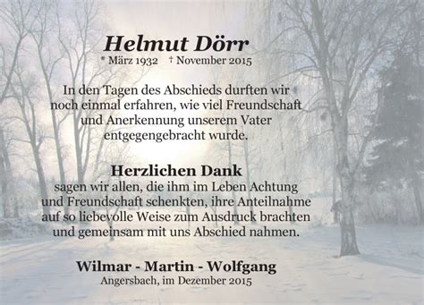 Traueranzeigen von Helmut Dörr vrm trauer de