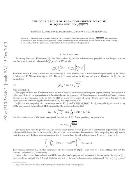 pdf the bohr radius of the n dimensional polydisk is equivalent to sqrt{ frac{ log n}{n}}