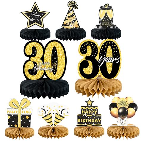 Buy 9Pcs 30th Happy Birthday Centerpieces Black And Gold Happy