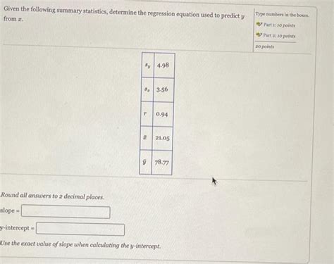 solved given the following summary statistics determine the