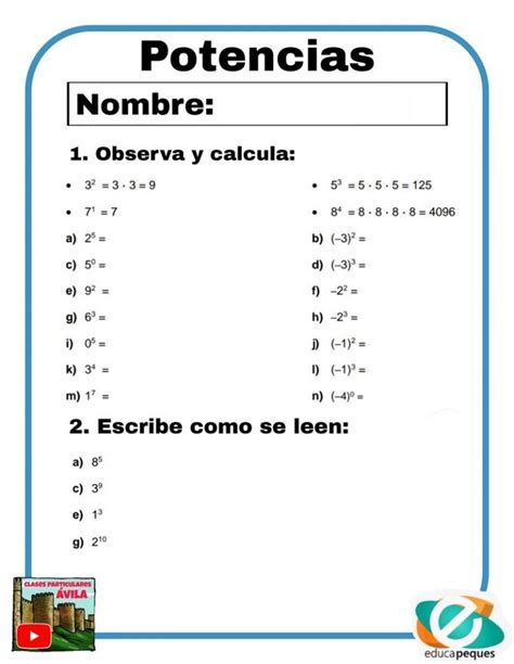 Las Potencias Reglas Y Fichas Con Ejercicios Para Repasar Estrategias