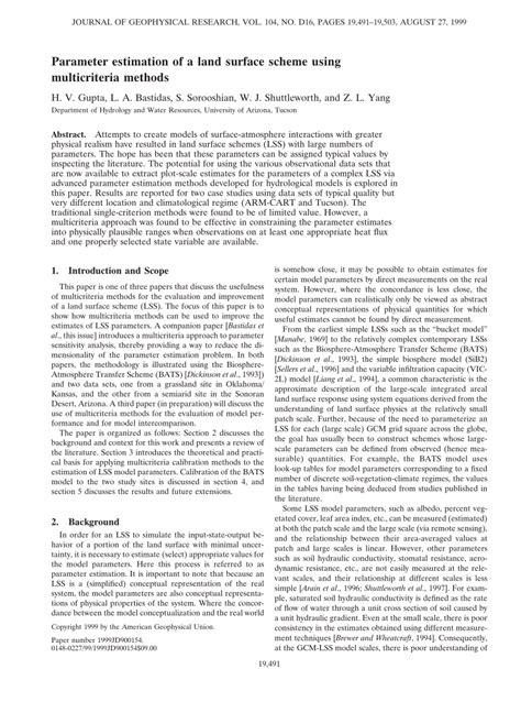 pdf parameter estimation of a land surface scheme using multi