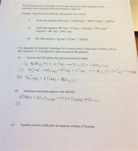 solved write the balanced molecular total ionic and net
