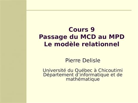 Ppt Cours Passage Du Mcd Au Mpd Le Mod Le Relationnel Dokumen Tips