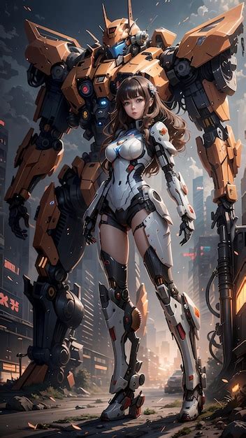 Premium Photo The Anime Girl Wearing A Mecha Battle Suit And Its Robot Warrior