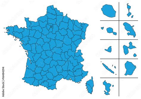 Carte de France vectoriel avec Départements et le DOM TOM Stock Vector