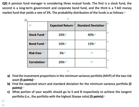 Solved Q2 A Pension Fund Manager Is Considering Three Chegg