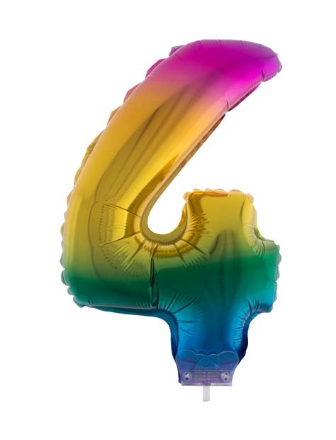 Folienballon Mit Stab Zahl 4 Regenbogen 41cm Pierros Karneval Party