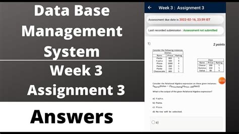 NPTEL Data Base Management System WEEK 3 Assignment ANSWERS YouTube
