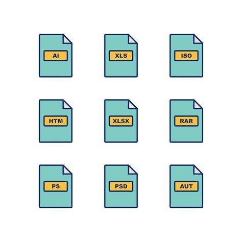 Conjunto de ícones de formatos de arquivo isolado no fundo branco