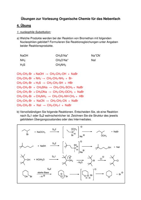 Übungen nucleophile Substitution Aufgaben und Lösungen Übungen zur
