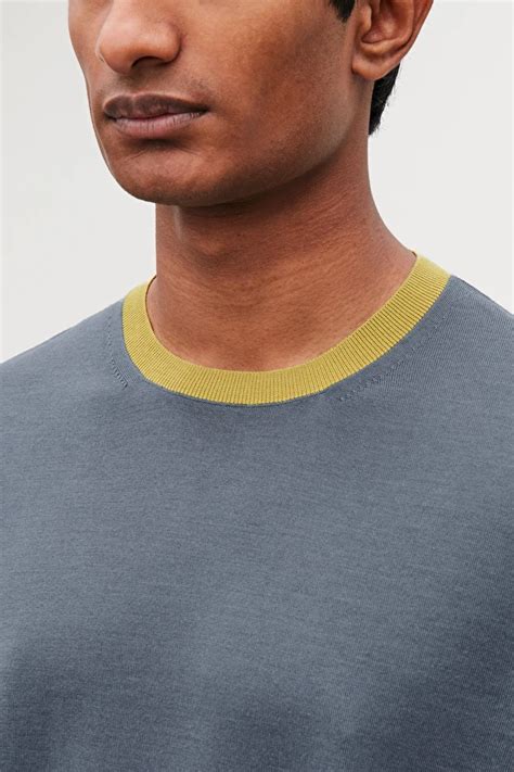 MERINO KNITTED T SHIRT Dark Grey Yellow T Shirts COS Grey