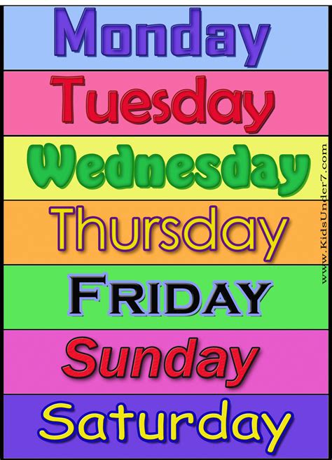Days Of The Week Free Printable Flash Cards