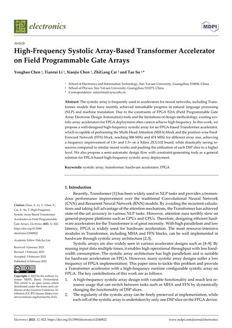 pdf high frequency systolic array based transformer accelerator on field programmable gate arrays