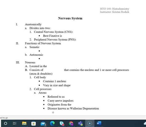 Nervous System Outline Lecture