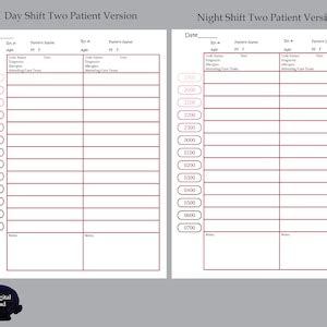 Nursing Shift Organization Sheet Nurse Day Planner Printable Hourly
