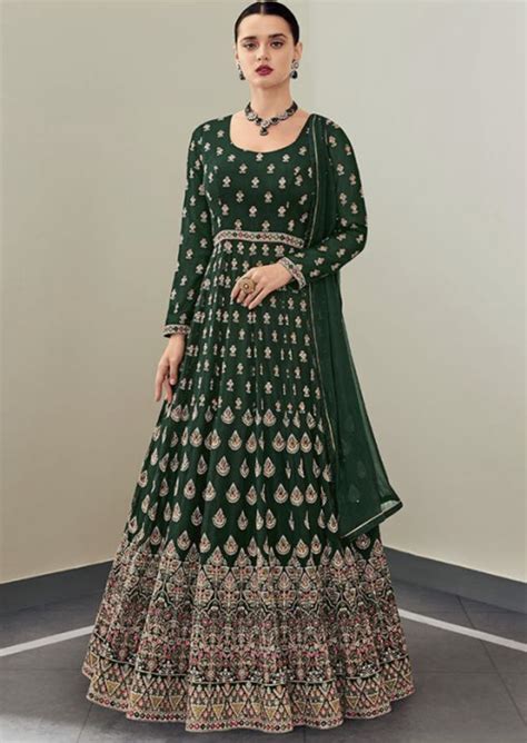 Bottle Green Georgette Anarkali Suit Salwar Kameez Designer Collection